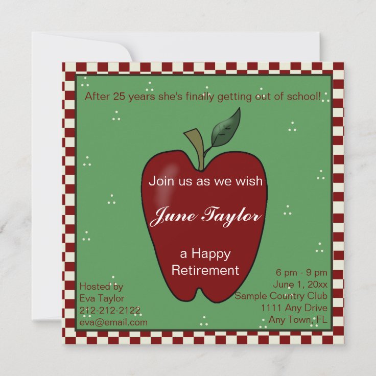 Apple for the Teacher Retirement Party Invitation | Zazzle