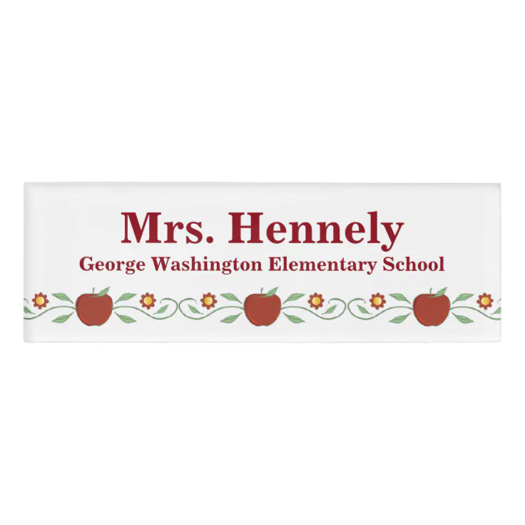 Apple Garland Teacher's Custom Name Tag | Zazzle