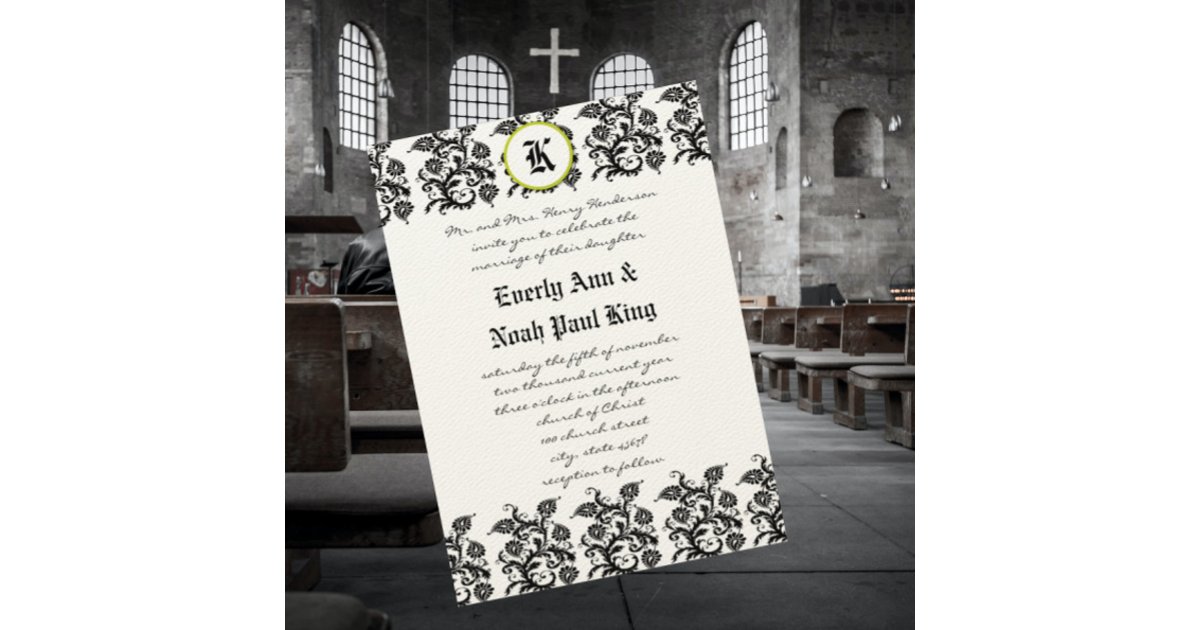 Apple Green Damask Borders Wedding Invitation | Zazzle
