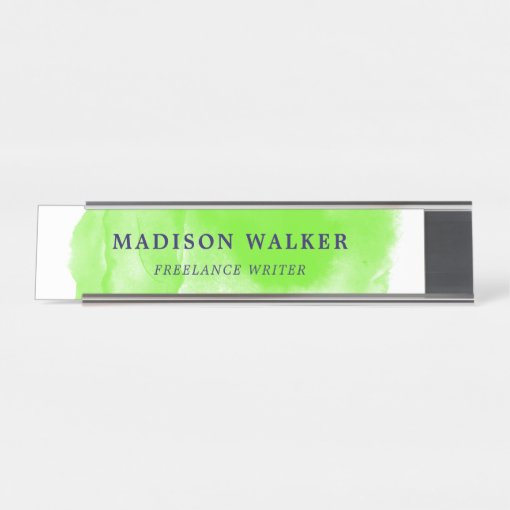 Apple Green Watercolor Desk Name Plate | Zazzle