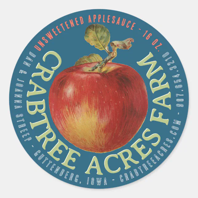 APPLE LOGO Farm Orchard Business Applesauce Classic Round Sticker | Zazzle