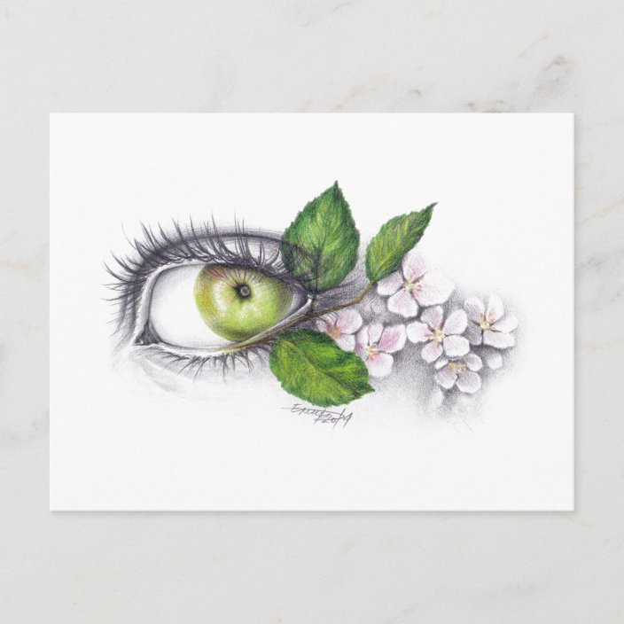 Apple of my eye Surreal drawing art Postcard | Zazzle.com