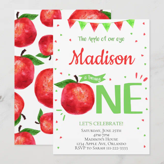 Apple of our Eye 1st Birthday Invitation | Zazzle