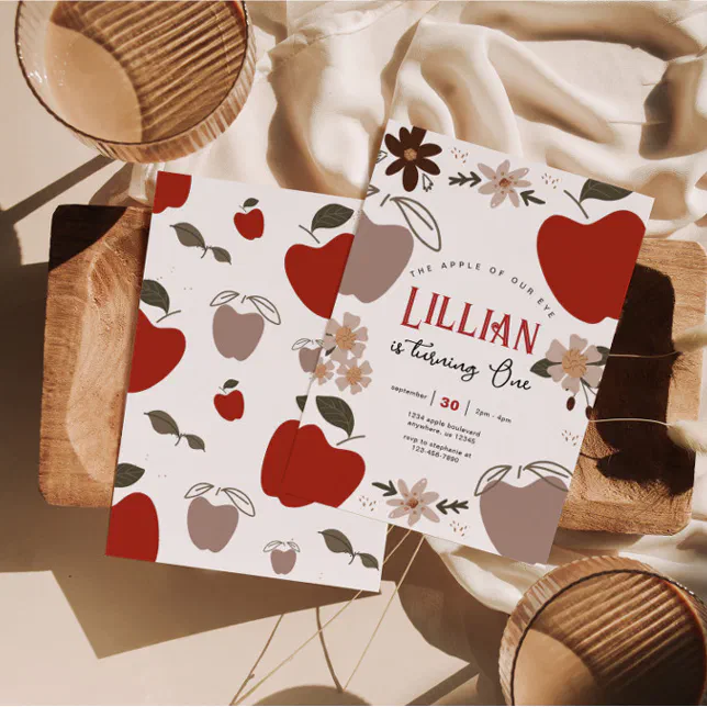 Apple of our Eye Apple Themed Birthday Invitation | Zazzle