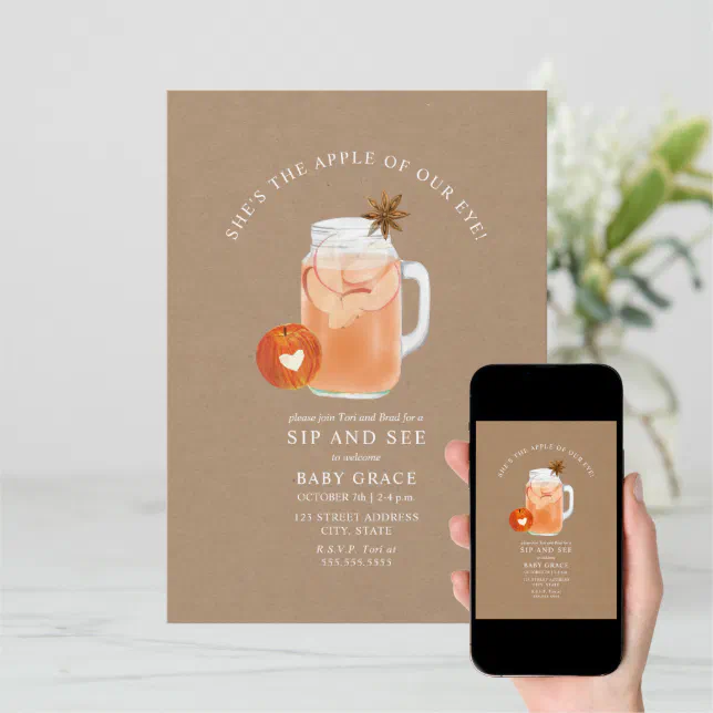 Apple Of Our Eye Sip And See Cider Cardstock Invitation | Zazzle