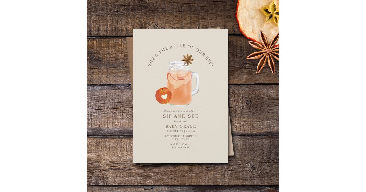 Apple Of Our Eye Sip And See Cider Mason Jar Invitation | Zazzle