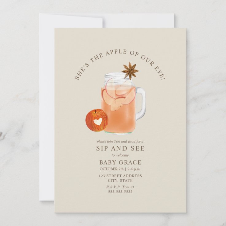 Apple Of Our Eye Sip And See Cider Mason Jar Invitation | Zazzle