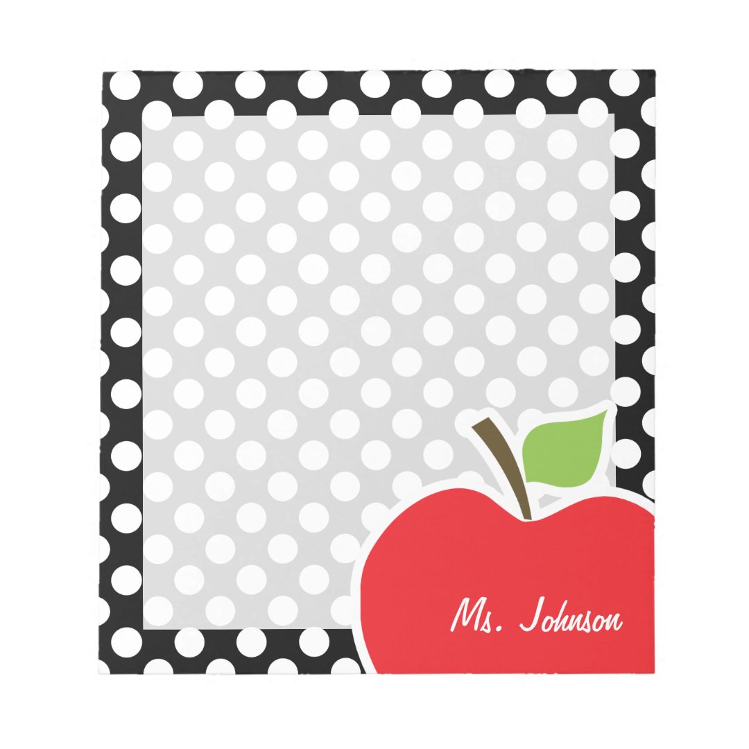 Apple on Black and White Polka Dots Notepad | Zazzle