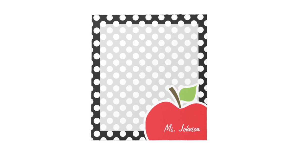 Apple on Black and White Polka Dots Notepad | Zazzle