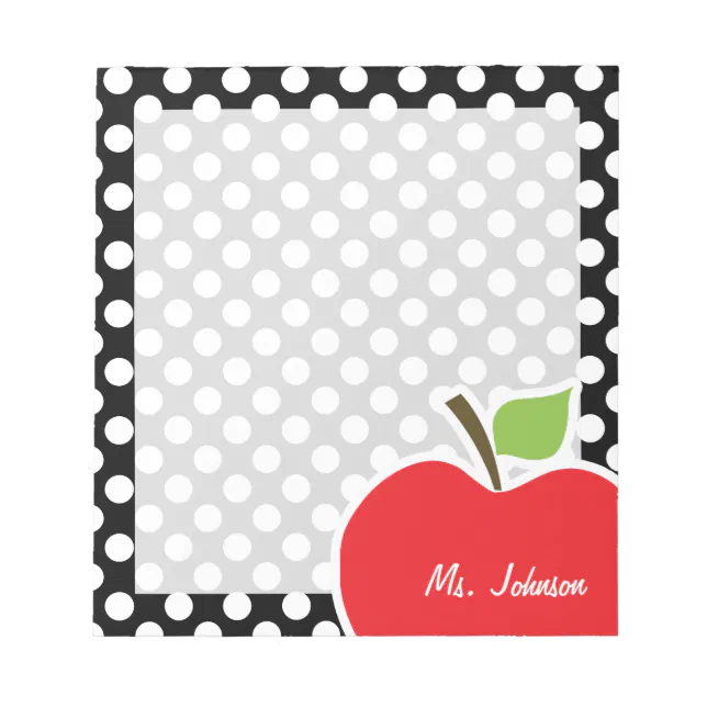 Apple on Black and White Polka Dots Notepad | Zazzle