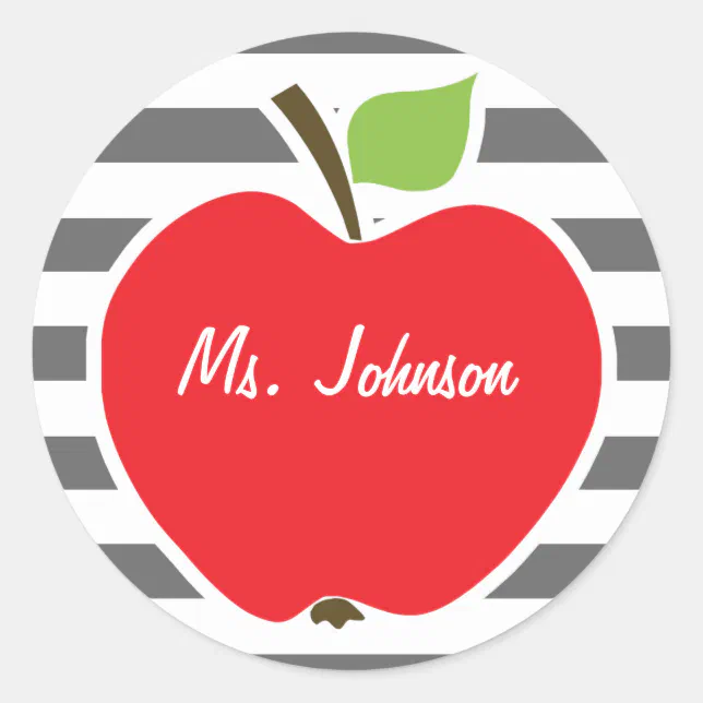 Apple on Dim Gray Horizontal Stripes Classic Round Sticker | Zazzle