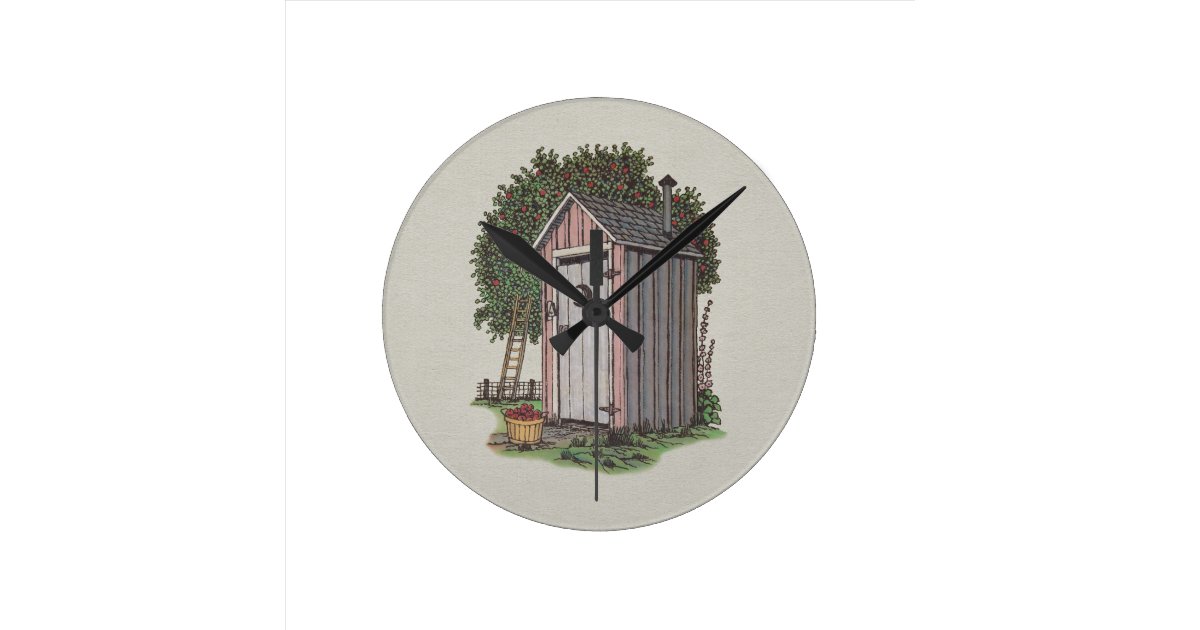 Apple Orchard Outhouse Round Clock | Zazzle
