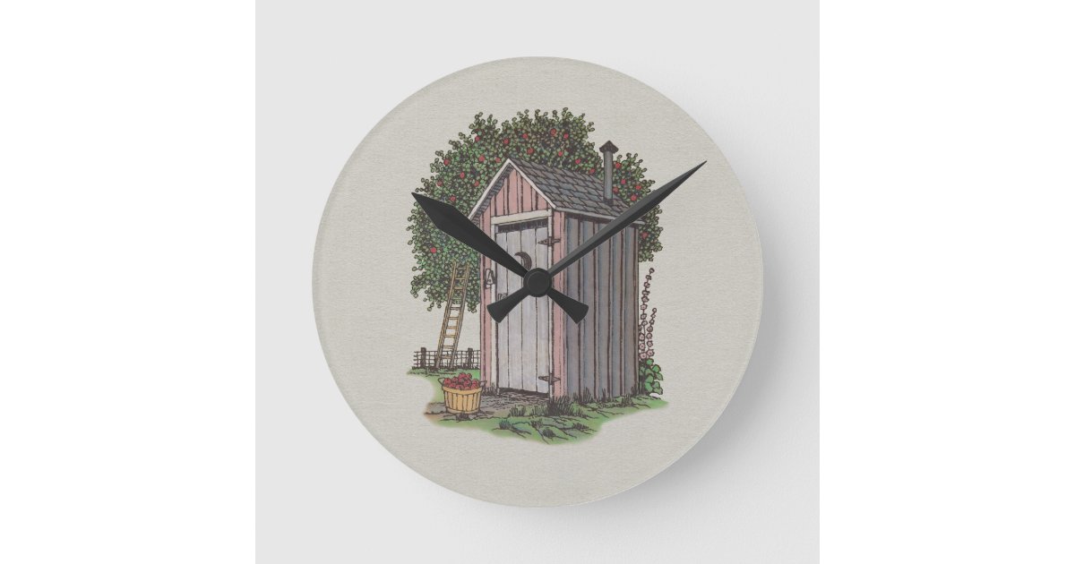 Apple Orchard Outhouse Round Clock | Zazzle