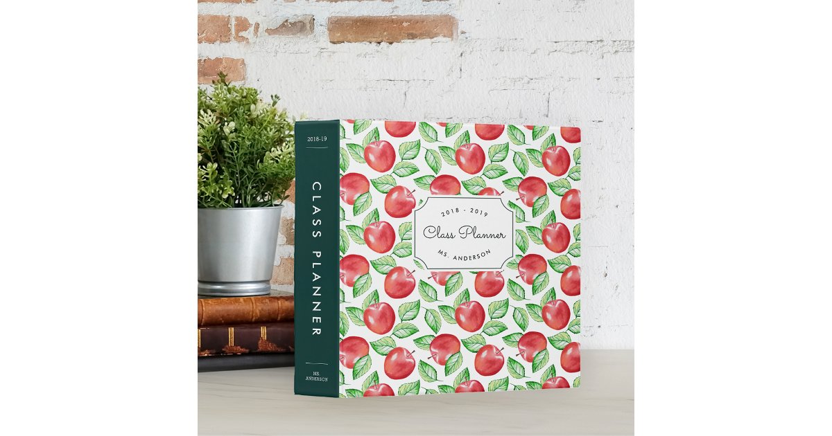 Apple Pattern Personalized Teacher 3 Ring Binder | Zazzle