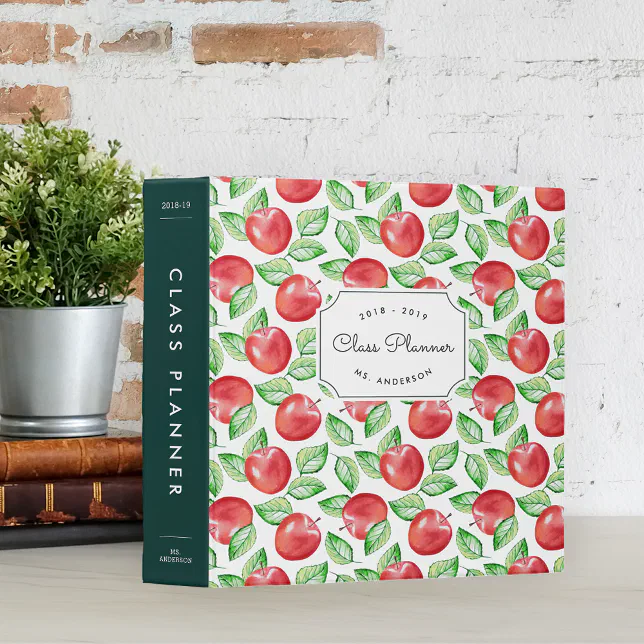 Apple Pattern Personalized Teacher 3 Ring Binder | Zazzle
