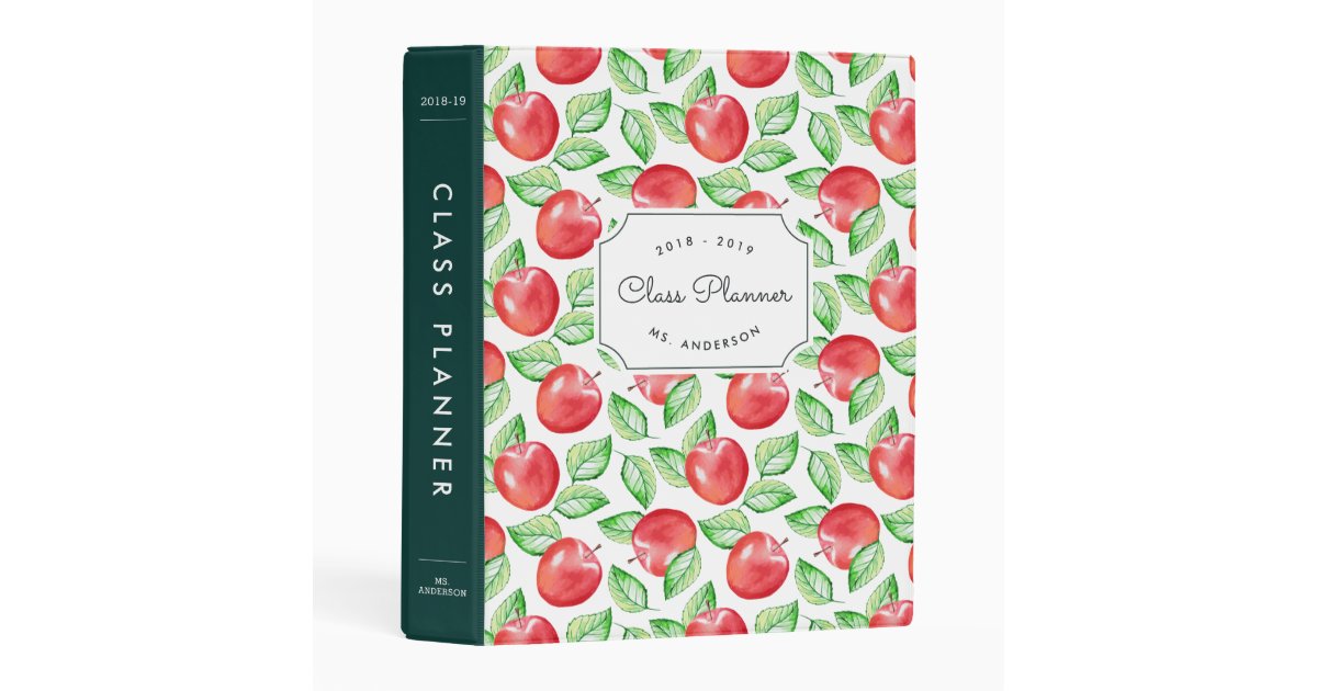 Apple Pattern Personalized Teacher Mini Binder | Zazzle