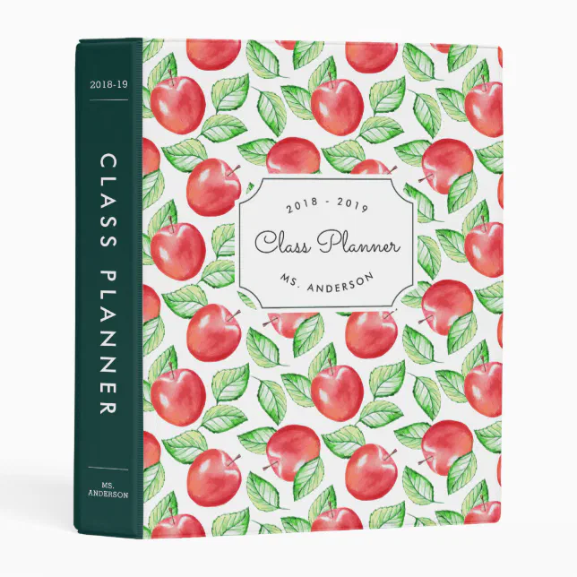 Apple Pattern Personalized Teacher Mini Binder | Zazzle