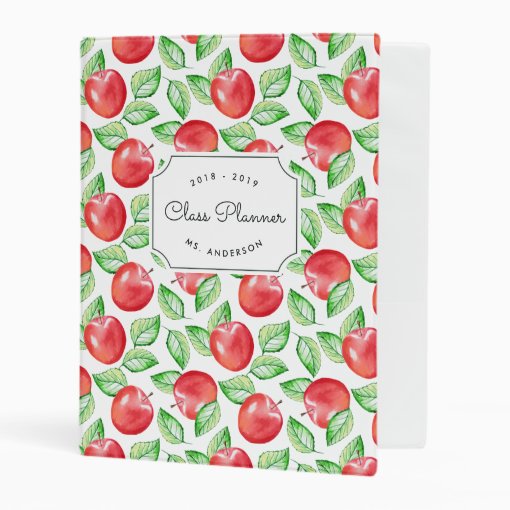Apple Pattern Personalized Teacher Mini Binder | Zazzle