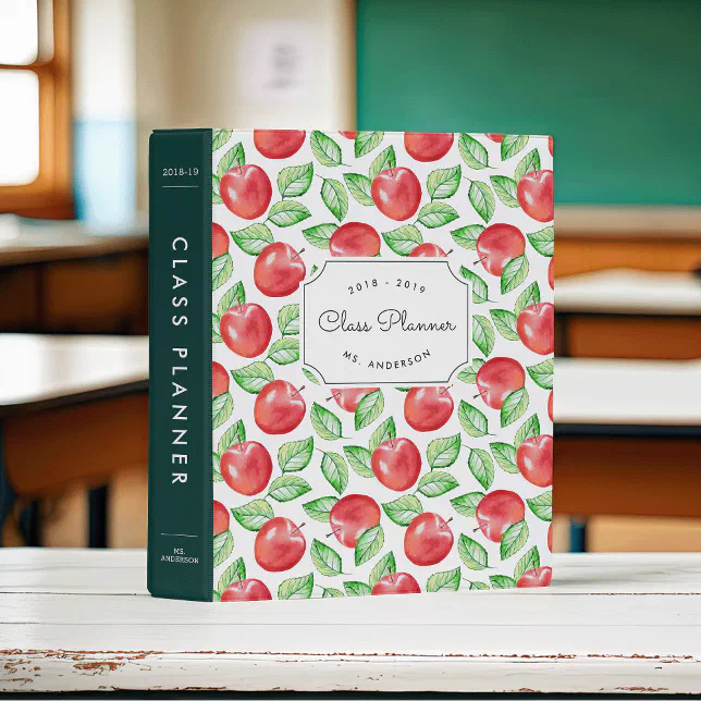 Apple Pattern Personalized Teacher Mini Binder | Zazzle
