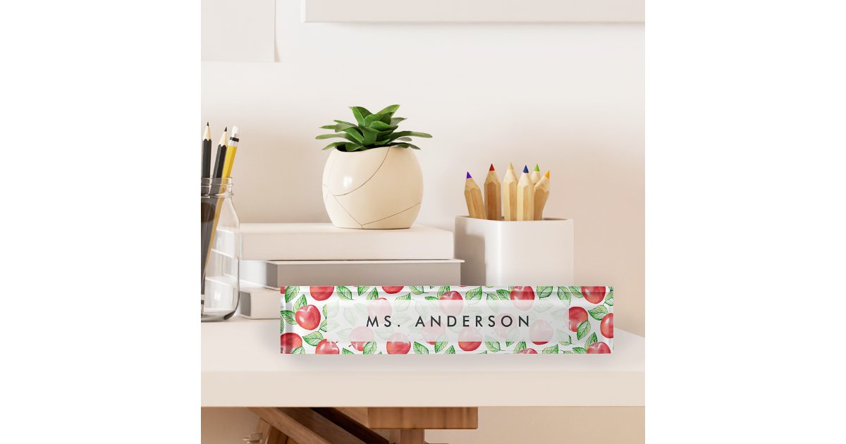 Apple Pattern Personalized Teacher Name Plate | Zazzle