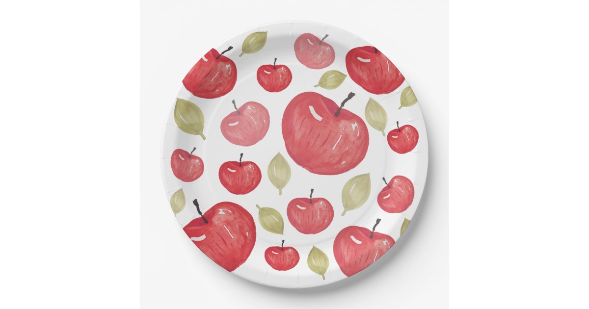 Apple Pattern Watercolor Hand-painted Paper Plates | Zazzle