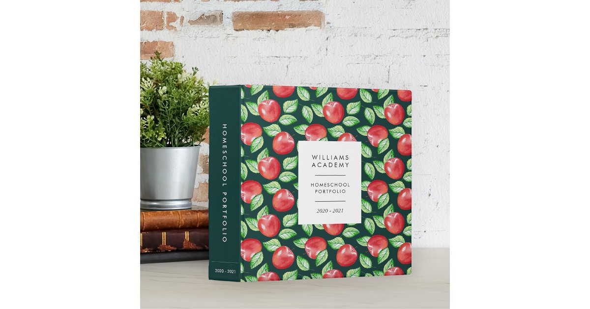 Apple Patterned Personalized Homeschool Portfolio 3 Ring Binder | Zazzle