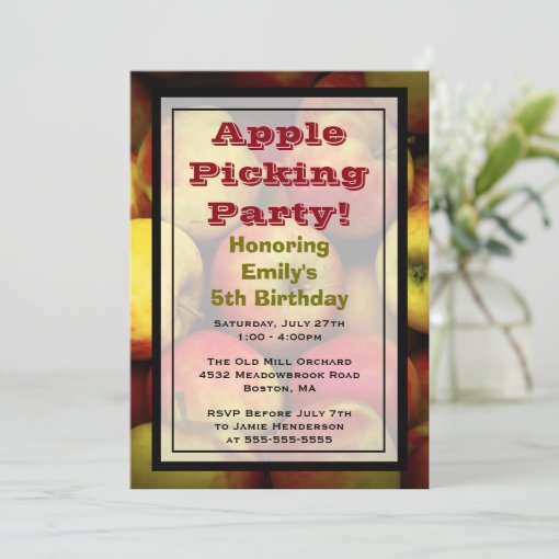 Apple Picking Birthday Party Invitation | Zazzle
