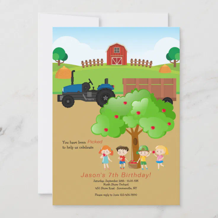 Apple Picking Farm Birthday Invitation | Zazzle