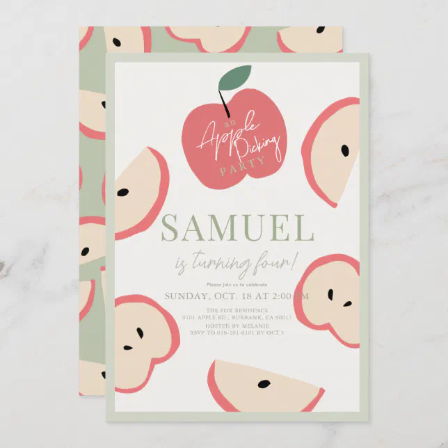 Apple Picking Party Green Boy Birthday Invitation | Zazzle
