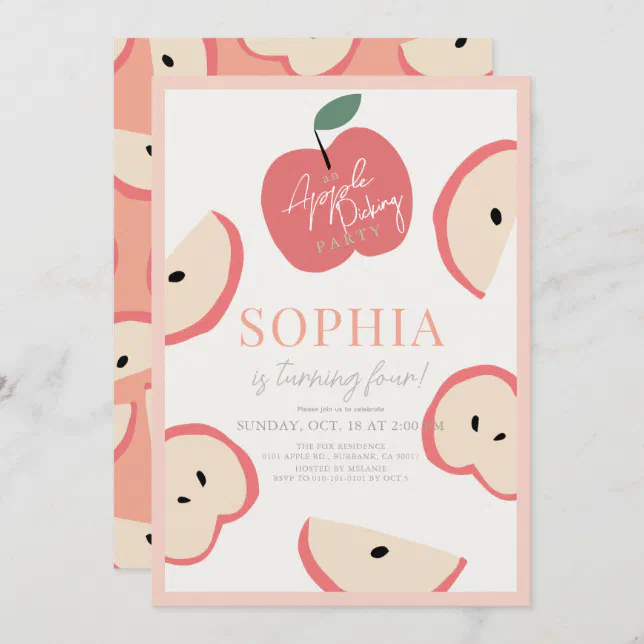 Apple Picking Party Pink Girl Birthday Invitation | Zazzle