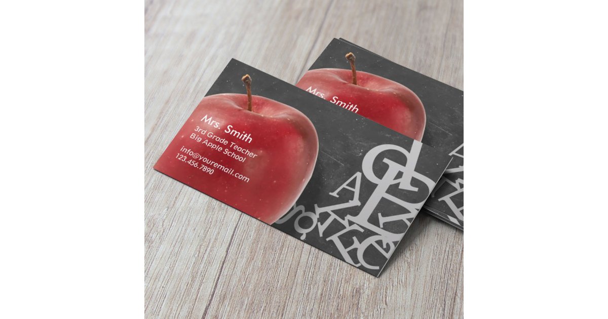 Apple & Random Alphabets Chalkboard School Teacher Business Card | Zazzle