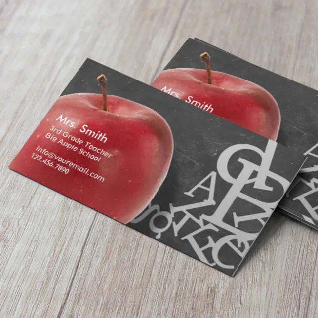 Apple & Random Alphabets Chalkboard School Teacher Business Card | Zazzle