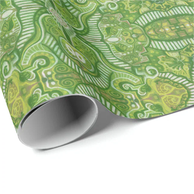 Apple Stripe Bohemian Arabesque Pattern Chartreuse Wrapping Paper | Zazzle