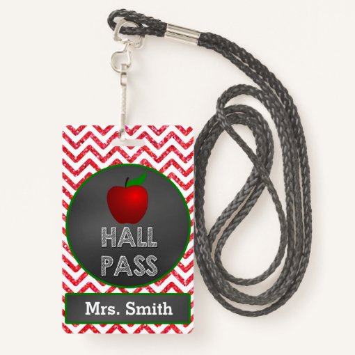 Apple Teacher Hall Pass for Classroom Badge | Zazzle