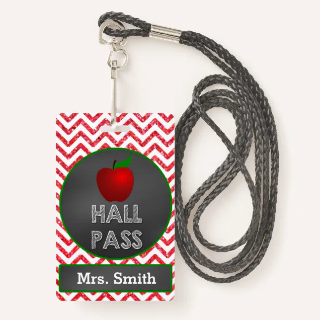 Apple Teacher Hall Pass for Classroom Badge | Zazzle