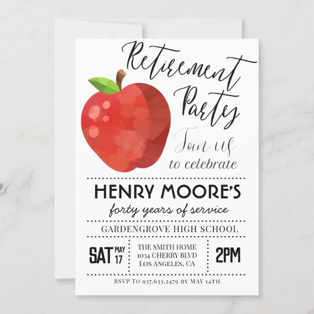 Apple Teacher Retirement Party Invitation | Zazzle