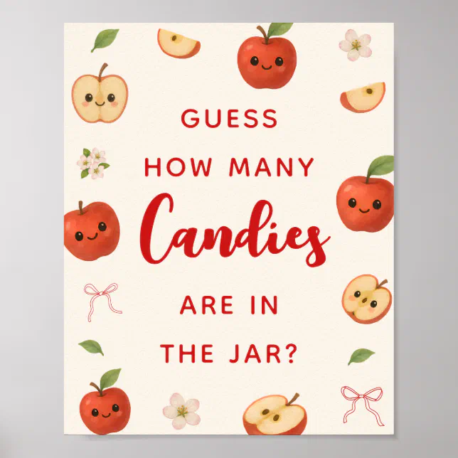 Apple Themed Baby Shower Guess How Many Candies Poster | Zazzle