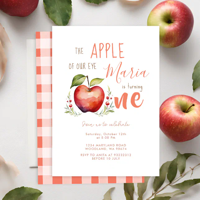 Apple Watercolor first birthday Invitation | Zazzle