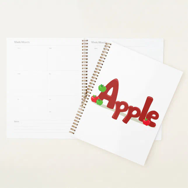 Apple Word Art with Red & Green Apples Planner | Zazzle