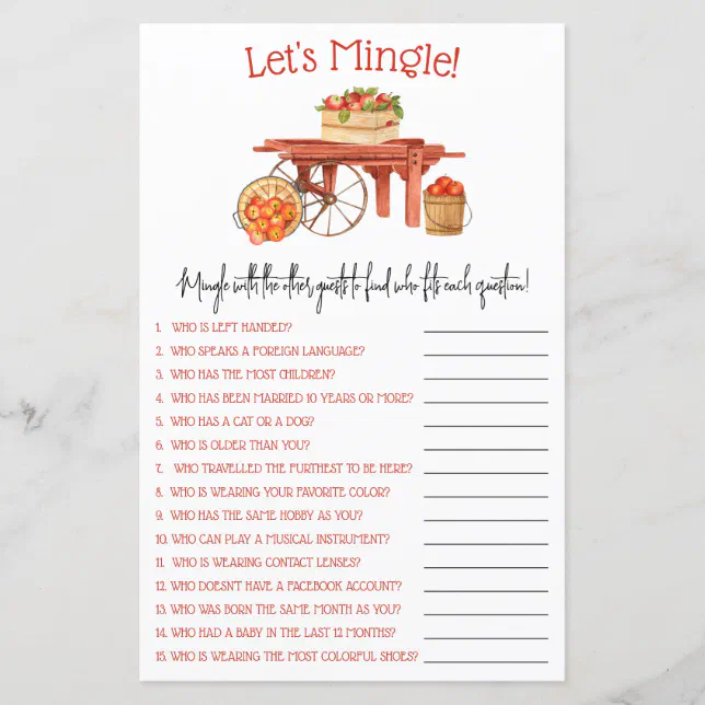 Apple-y Ever After! Let's Mingle Shower Game | Zazzle