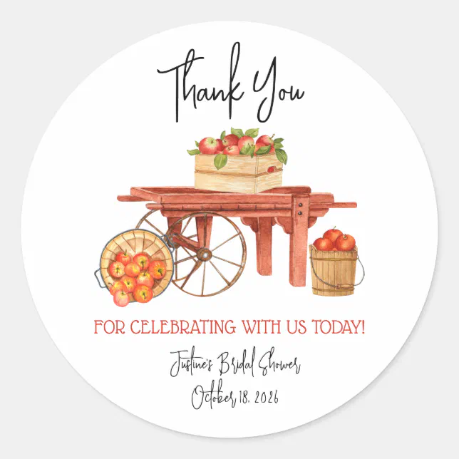 Apple-y Ever After Personalized Bridal Shower Classic Round Sticker ...