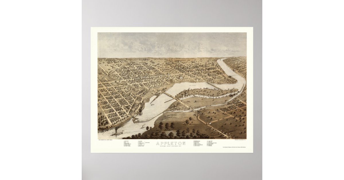 Appleton, WI Panoramic Map - 1867 Poster | Zazzle