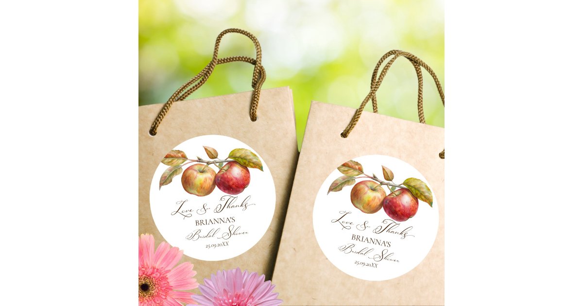 Appley ever after apple fall bridal shower favor classic round sticker ...