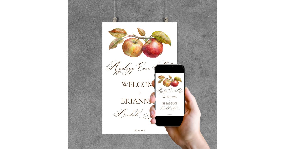 Appley ever after apple fall bridal shower welcome poster | Zazzle