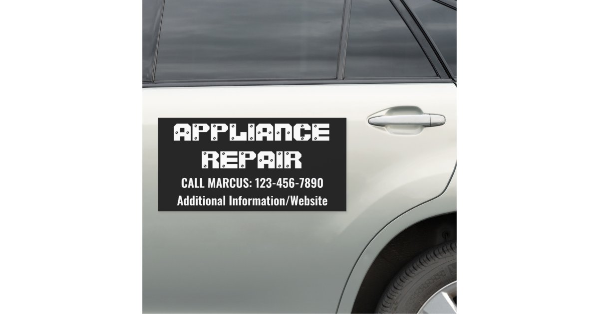Appliance Repair Advertisement Black and White Car Magnet | Zazzle