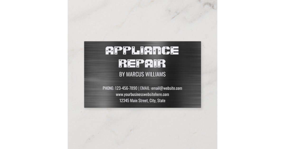 Appliance Repair Dark Grey Silver Faux Metallic Business Card | Zazzle