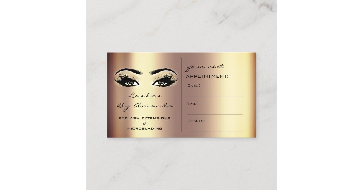 Appointment Card Makeup Artist Gold Bronze Lashes | Zazzle
