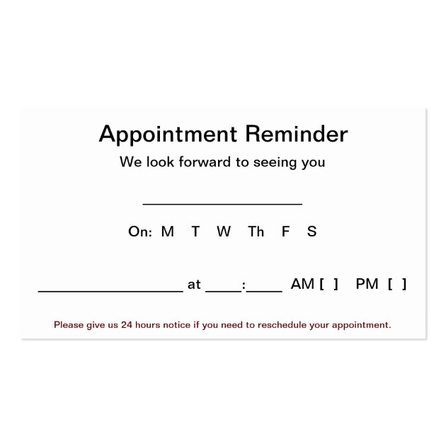 Appointment Reminder Cards (100 pack-White) Business Card Templates
