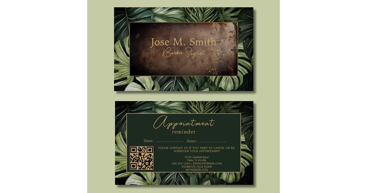 Appointment Reminder Leather Greenery Stylish Business Card | Zazzle