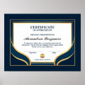Appreciation Achievement Gold Blue Certificate Poster | Zazzle
